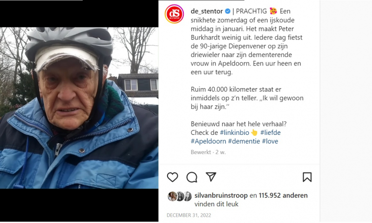 90-jarige man fietst elke dag twee uur lang om zijn vrouw in ...